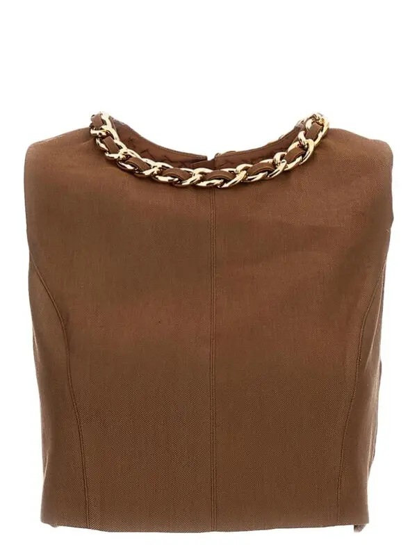 Elisabetta Franchi Top With Jewel Chain - Brown