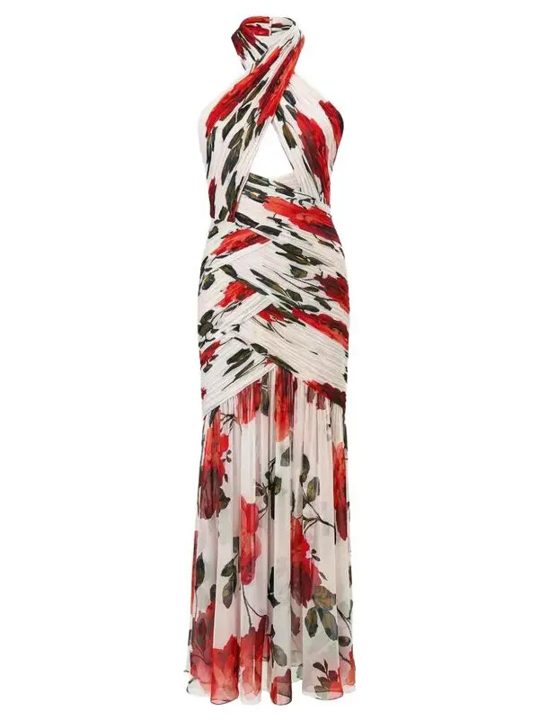 Carolina Herrera Rose-print Chiffon Midi Dress - Neutrals