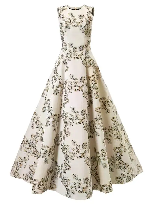 Carolina Herrera Lurex Trellis Jacquard Ball Gown - Neutrals