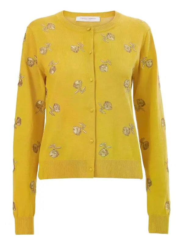 Carolina Herrera Carnation-embroidered Cardigan - Yellow