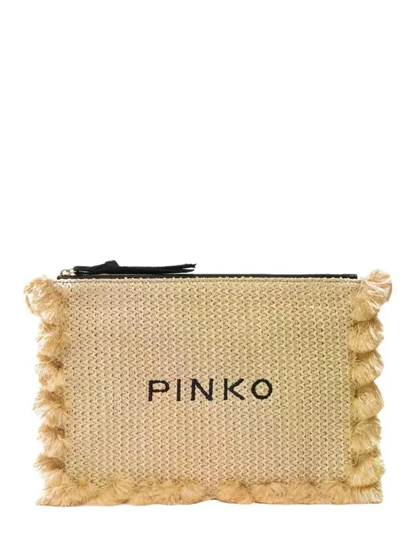 Pinko Woven Raffia Tassel Clutch Bag - Neutrals