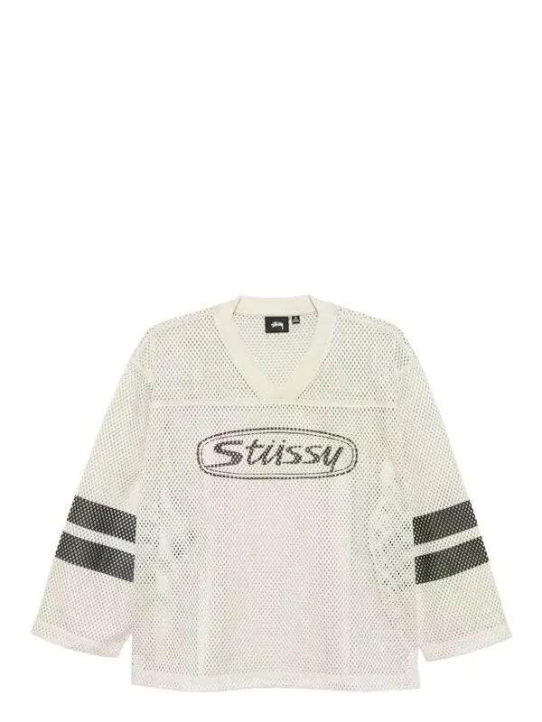 StÜssy Logo Print Mesh V-neck T-shirt - Neutrals