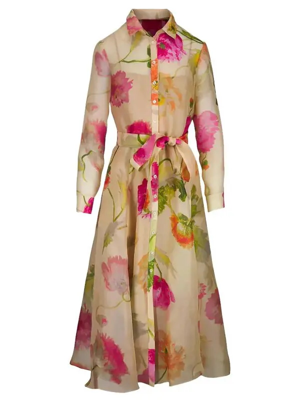 Carolina Herrera Floral Tie-waist Maxi Dress - Neutrals