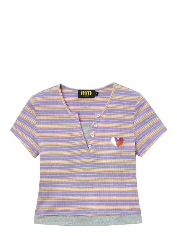 MINI CREAM Striped Heart Cotton T-shirt - Purple