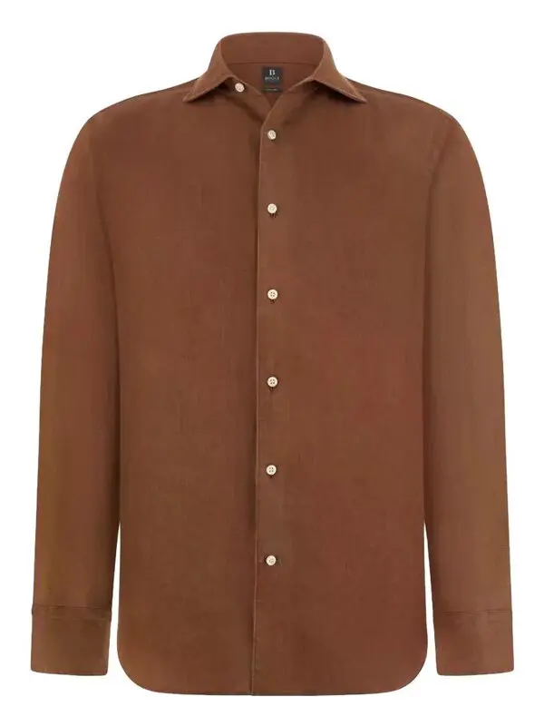 Boggi Milano Bowling Collar Linen Shirt - Brown