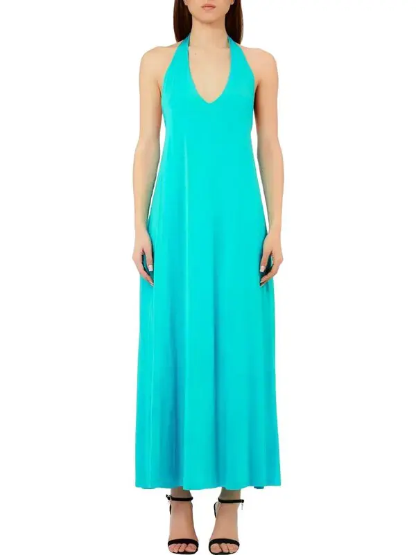 Liu Jo Long Shiny Jersey V-neck Maxi Dress - Blue