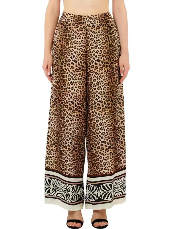 Liu Jo Leopard Print Wide Leg Trousers - Neutrals