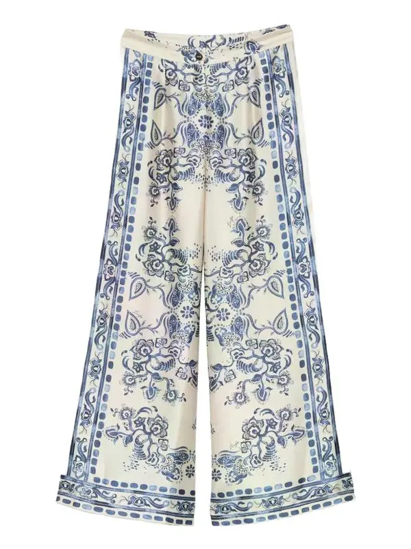 Liu Jo Floral Print Wide Leg Trousers - Neutrals