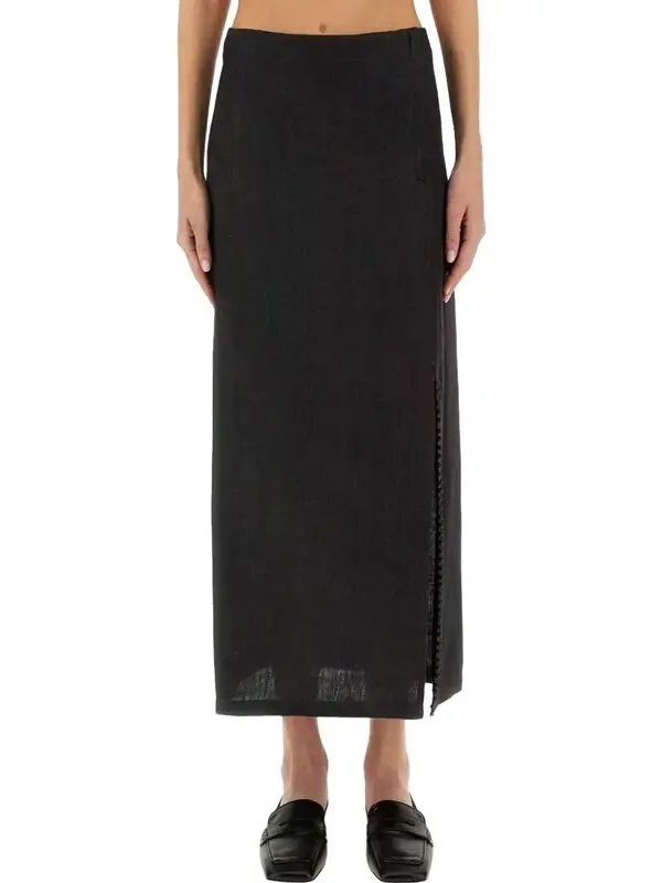 ALYSI Slit Linen Skirt - Grey