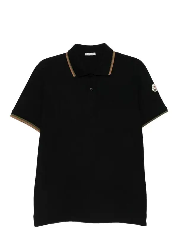 Moncler Ribbed Trim Logo Patch Polo Shirt - Black