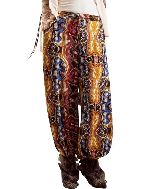 Desigual Mix Print Wide Leg Pants - Burgundy Multi
