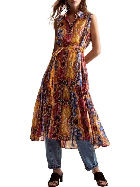 Desigual Abstract Print Sleeveless Dress - Burgundy Multi