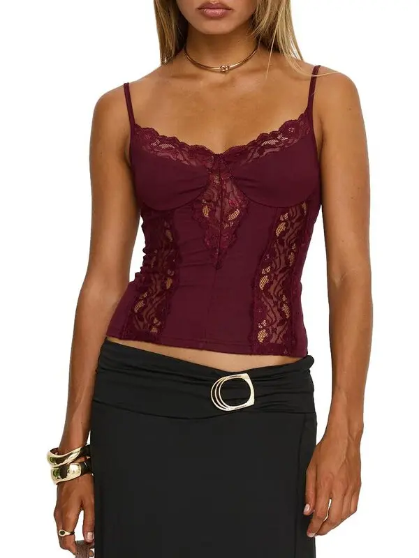 Princess Polly Rhiara Lace Trimmed Camisole - Cherry