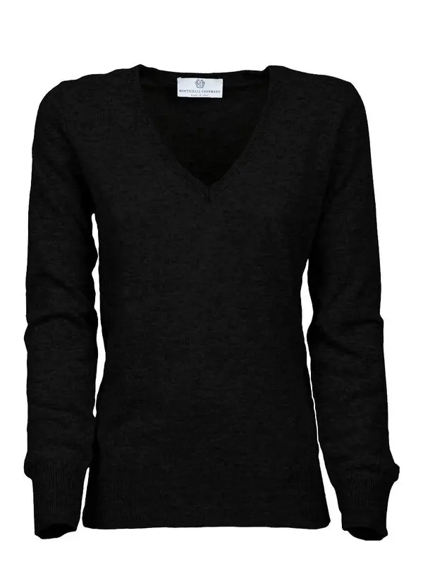 MONTICELLI CASHMERE Pure Cashmere Essential V-neck Sweater - Black
