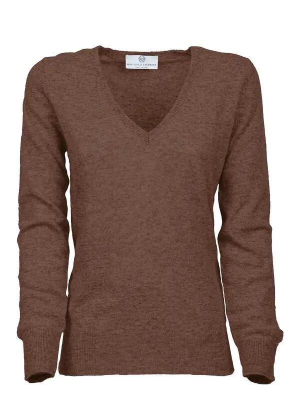MONTICELLI CASHMERE Pure Cashmere Essential V-neck Sweater - Brown