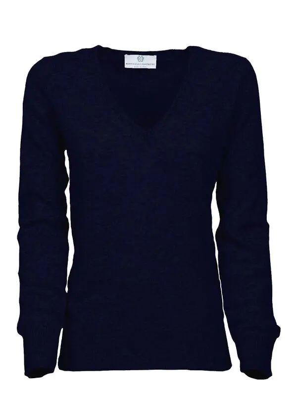 MONTICELLI CASHMERE Pure Cashmere Essential V-neck Sweater - Night Blue