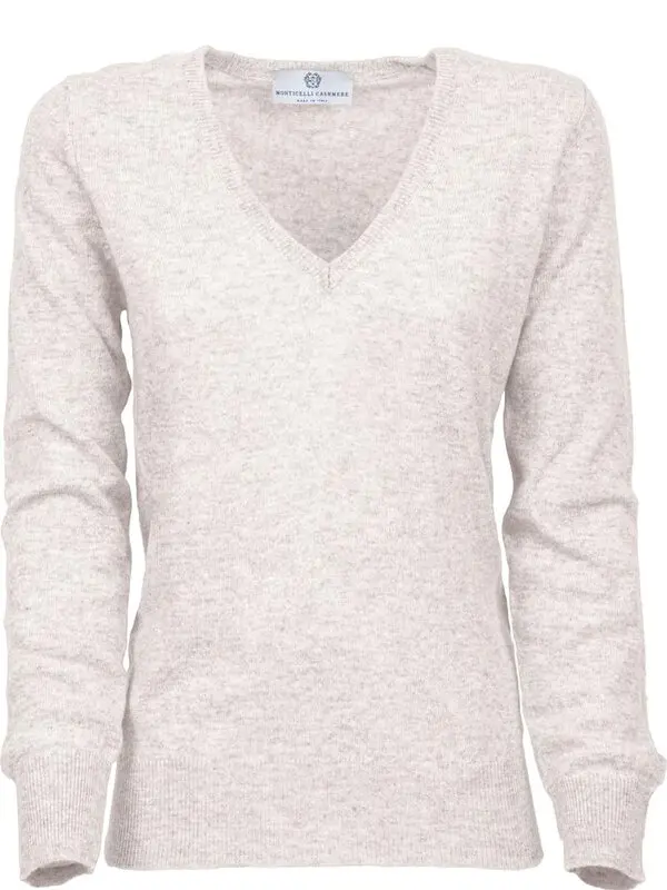 MONTICELLI CASHMERE Pure Cashmere Essential V-neck Sweater - Off White