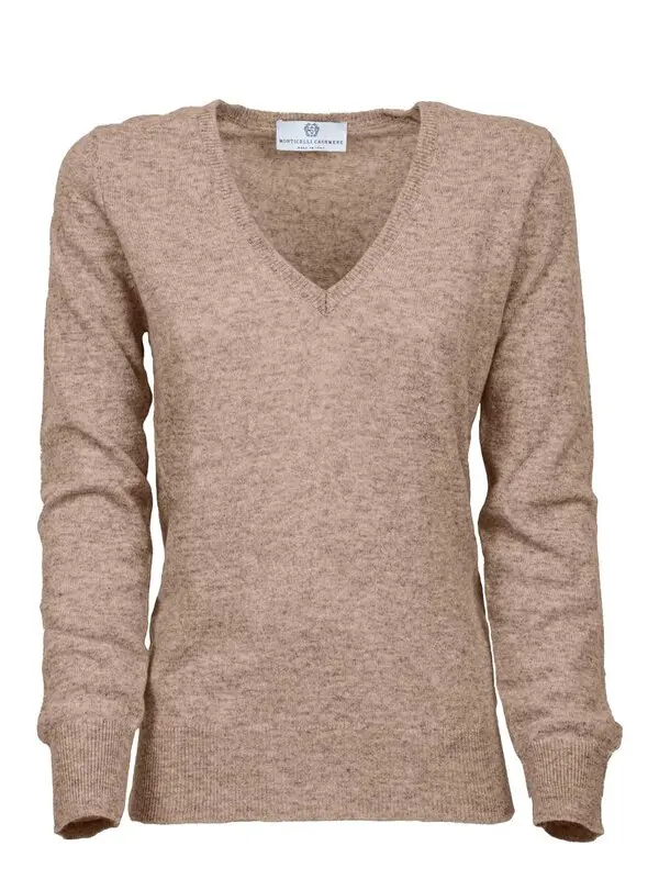 MONTICELLI CASHMERE Pure Cashmere Essential V-neck Sweater - Taupe