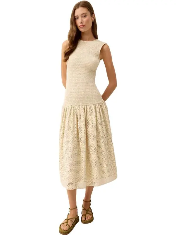 MARIE OLIVER Porter Eyelet Midi Dress - Dune