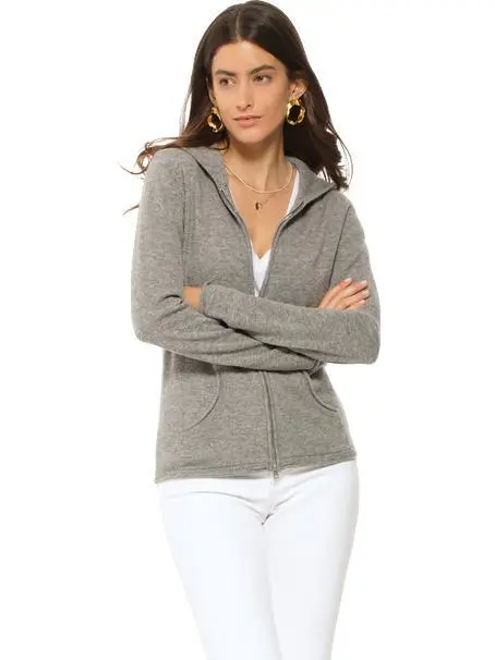 MONTICELLI CASHMERE Pure Cashmere Double Zip Hoodie - Melange Gray