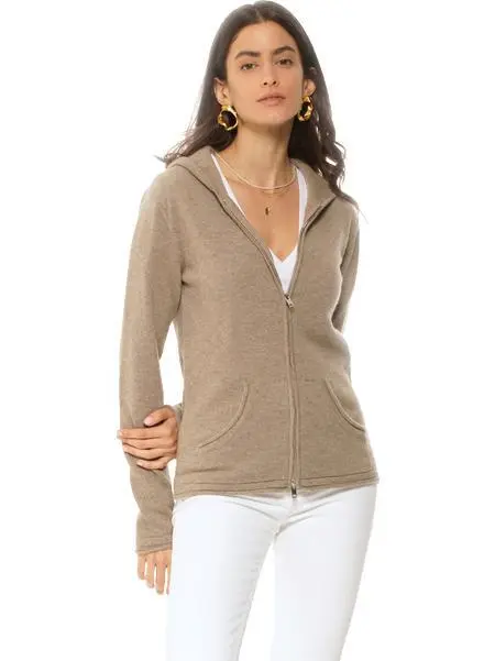 MONTICELLI CASHMERE Pure Cashmere Double Zip Hoodie - Taupe
