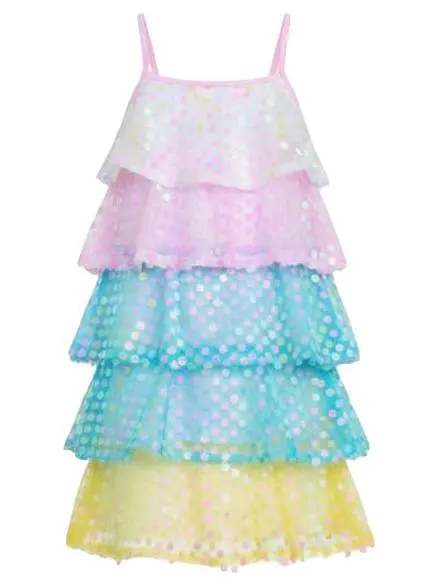 MIA BELLE GIRLS Tiered Sequin Mesh Dress - Pink
