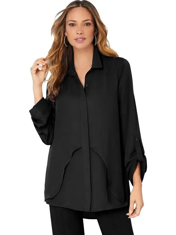 ROAMAN'S Georgette Overlay Shirt - Black