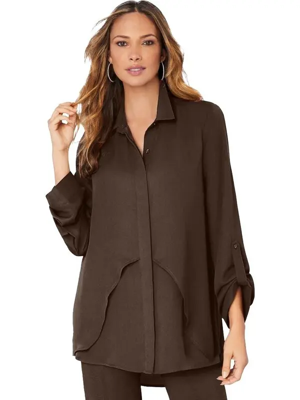 ROAMAN'S Georgette Overlay Shirt - Chocolate