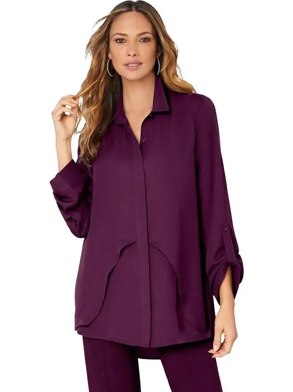 ROAMAN'S Georgette Overlay Shirt - Dark Berry