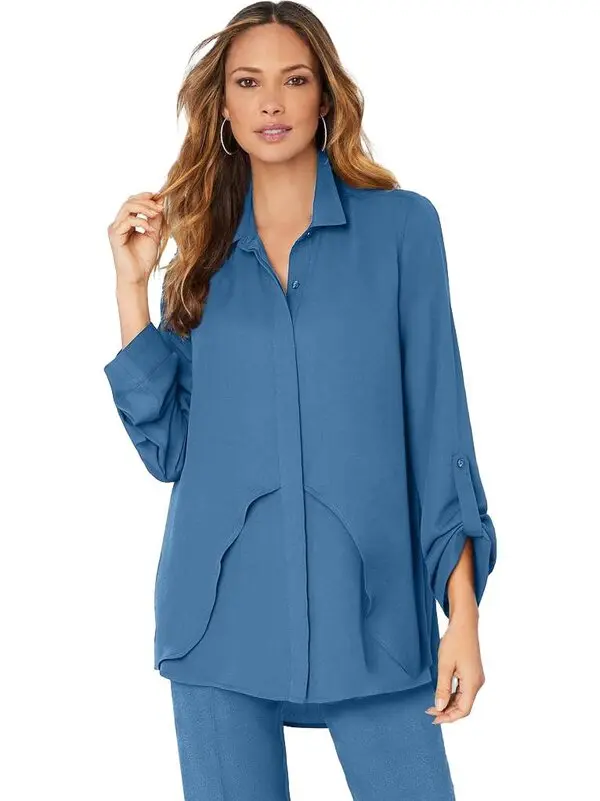 ROAMAN'S Georgette Overlay Shirt - Dusty Indigo