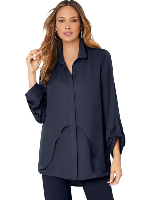 ROAMAN'S Georgette Overlay Shirt - Navy