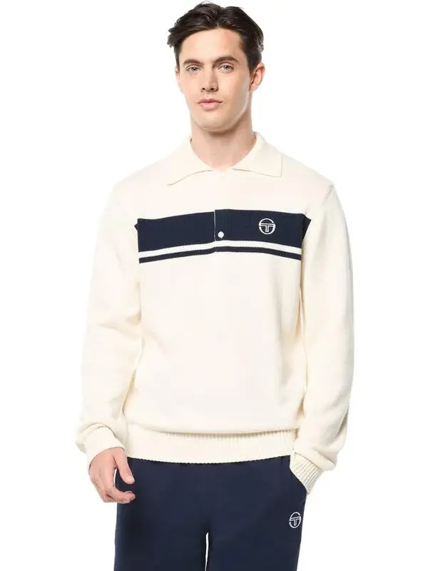 SERGIO TACCHINI Damarindo Long Sleeve Knit Polo - Gardenia/maritime Blue