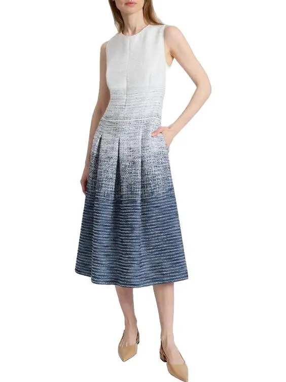Santorelli Keely Sleeveless Midi Dress In Modern Ombre Tweed - Blue Aura