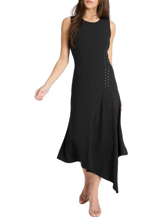 Santorelli Sleeveless Asymmetric Midi Crepe Dress - Black