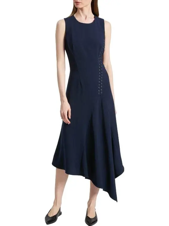 Santorelli Sleeveless Asymmetric Midi Crepe Dress - Midnight