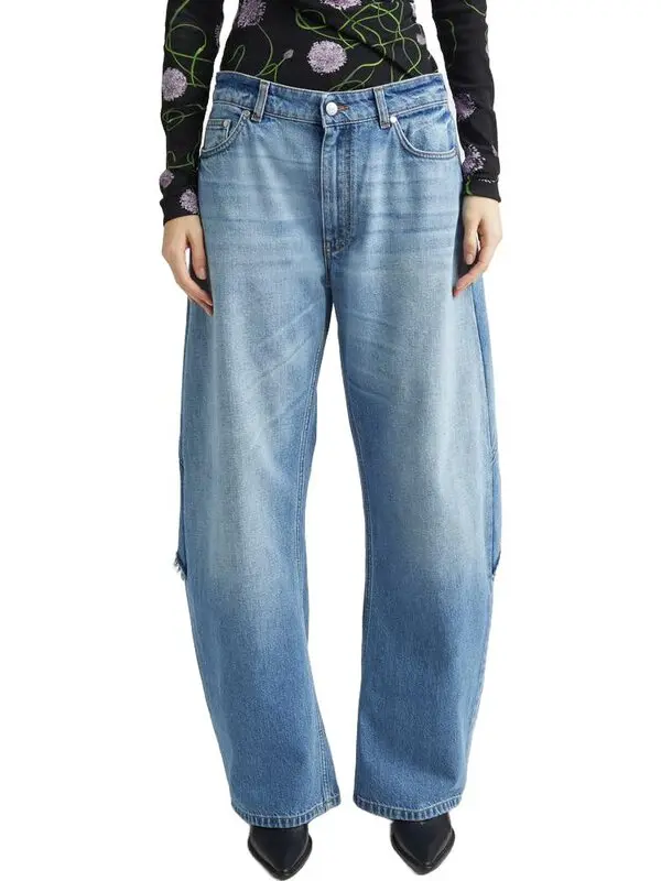Stella McCartney Deconstructed Curved Barrel Leg Jeans - Mid Blue