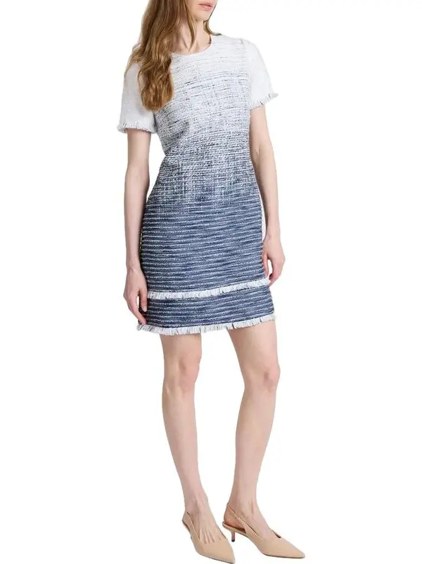 Santorelli Melania Short Sleeve Ombre Tweed Shift Dress - Blue Aura