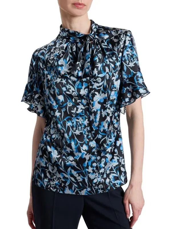 Santorelli Athena Floral Blouse With Short Flutter Sleeves - Midnight