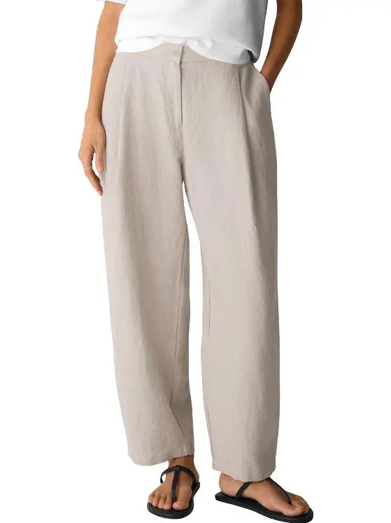 Eileen Fisher Curved Organic Linen Ankle Pants - Undyed Natural