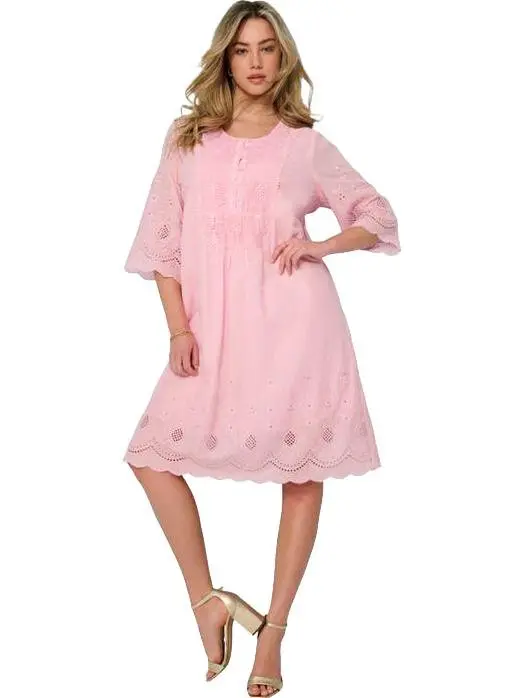 Roaman's Cotton Eyelet Lace Dress - Primrose