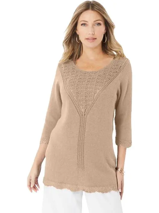 ROAMAN'S Lace Knit Pullover Sweater - New Khaki