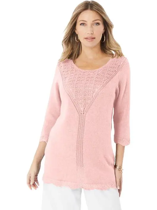 ROAMAN'S Lace Knit Pullover Sweater - Soft Blush