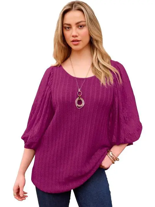 ROAMAN'S Lace Sleeve Sweater - Raspberry