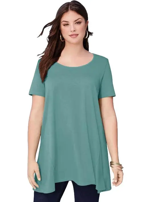 ROAMAN'S Cotton Ultimate Scoopneck Swing Tunic - Cool Sage