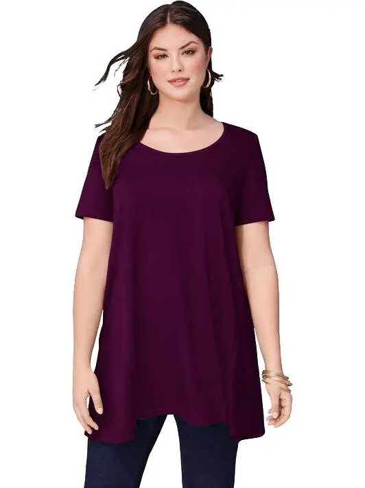 ROAMAN'S Cotton Ultimate Scoopneck Swing Tunic - Dark Berry