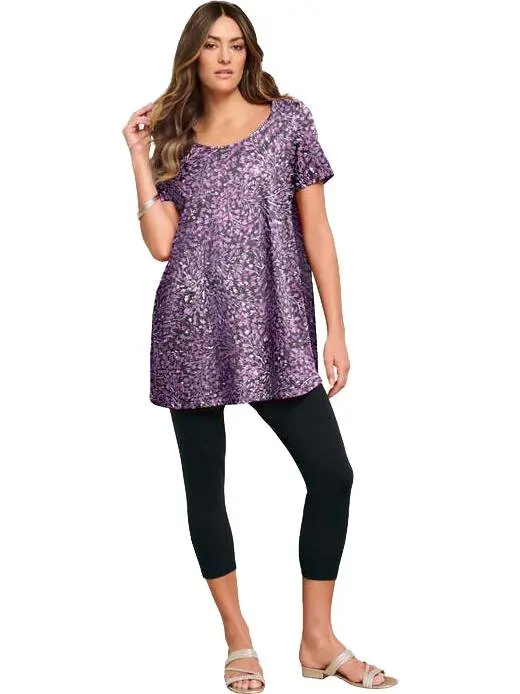 ROAMAN'S Cotton Ultimate Scoopneck Swing Tunic - Magenta Swirly Leaves
