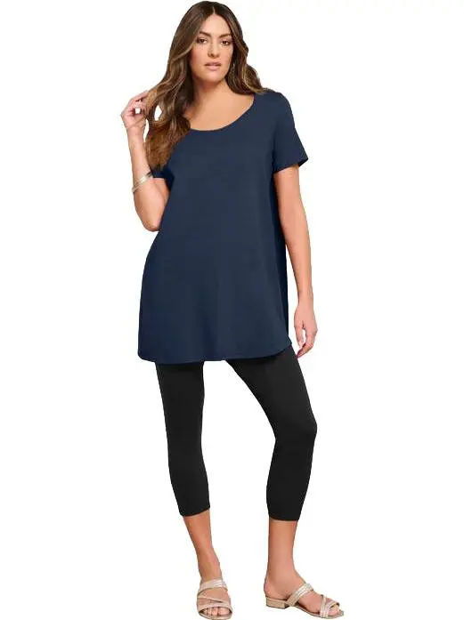 Roaman's Cotton Ultimate Scoopneck Swing Tunic - Navy