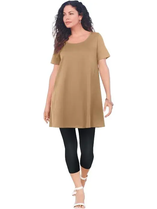 ROAMAN'S Cotton Ultimate Scoopneck Swing Tunic - Soft Camel