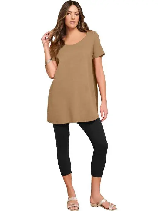 Roaman's Cotton Ultimate Scoopneck Swing Tunic - Soft Camel