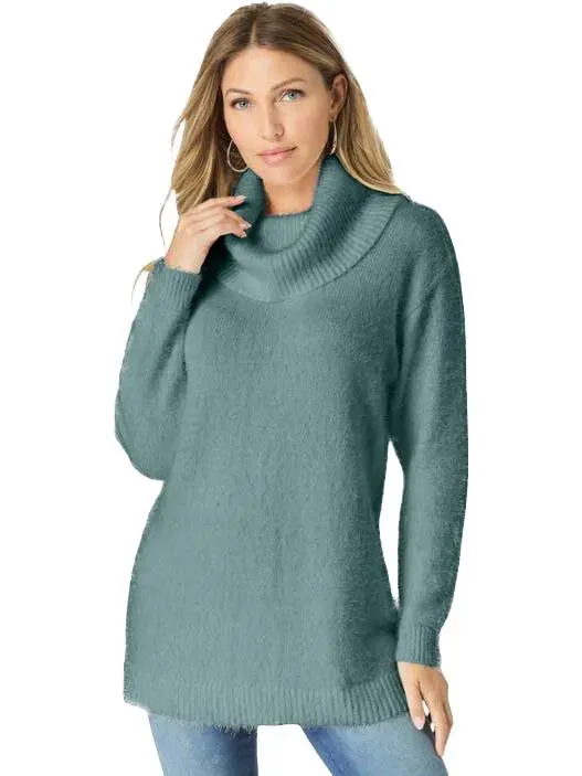 ROAMAN'S Eyelash Cowl Neck Sweater - Cool Sage